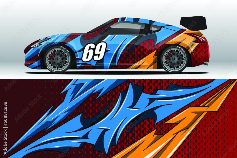 Abstract Race car wrap sticker design and sports background for daily ...