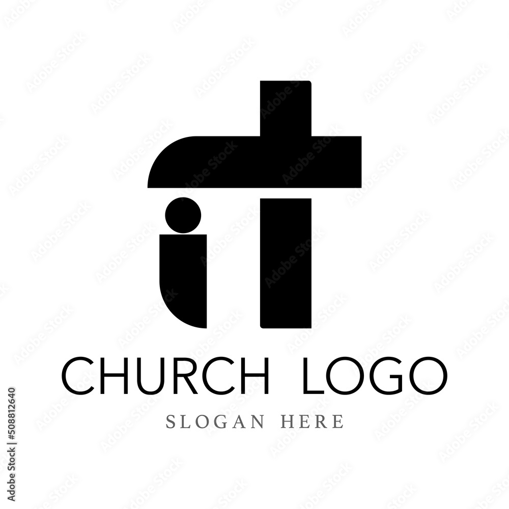 Church logo with cross design vector illustration isolated on white ...