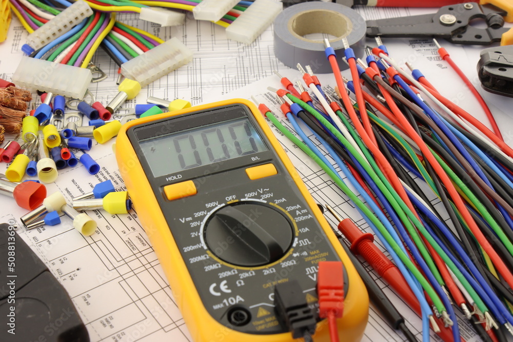 Multimeter and tools for installing an electrical control panel in ...