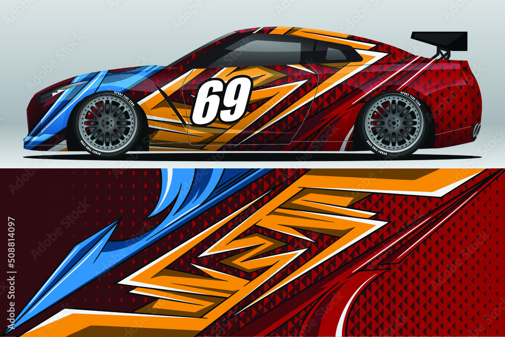 Abstract Race car wrap sticker design and sports background for daily ...