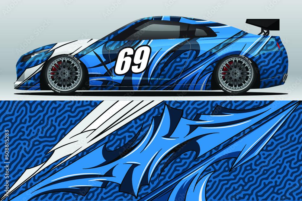Abstract Race car wrap sticker design and sports background for daily ...