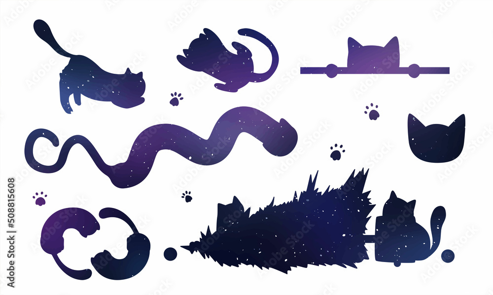 Stencil. Vector image of flat isolated cats on a white space color ...