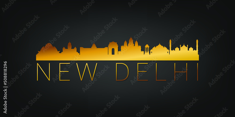 New Delhi, Delhi, India Gold Skyline City Silhouette Vector. Golden ...