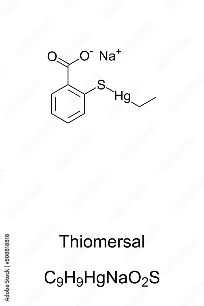 Vetor de Thiomersal, or thimerosal, chemical formula and structure ...