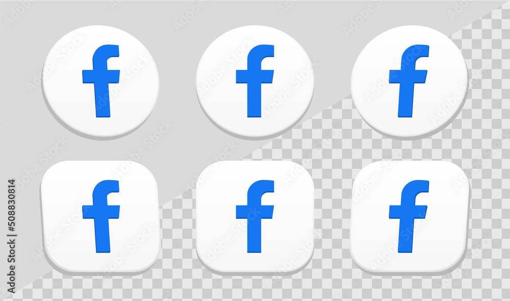 3d facebook logo icon in round white circle and square frame. social ...
