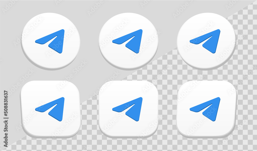 3d telegram logo icon in round white circle and square frame. social ...