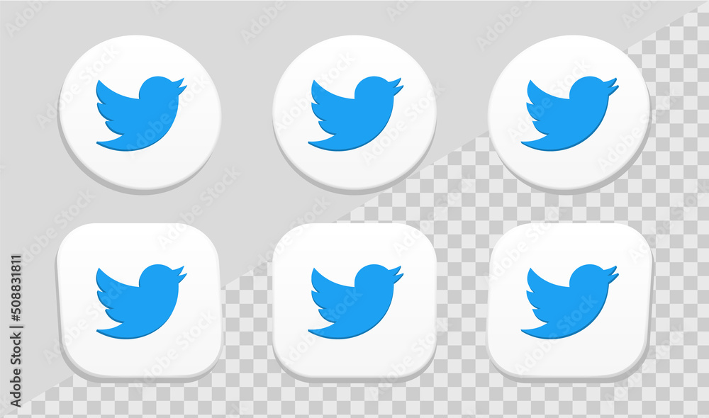 3d twitter logo icon in round white circle and square frame. social ...