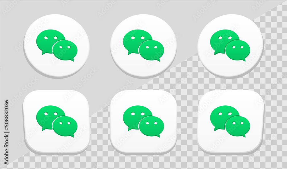3d wechat logo icon in round white circle and square frame. social ...