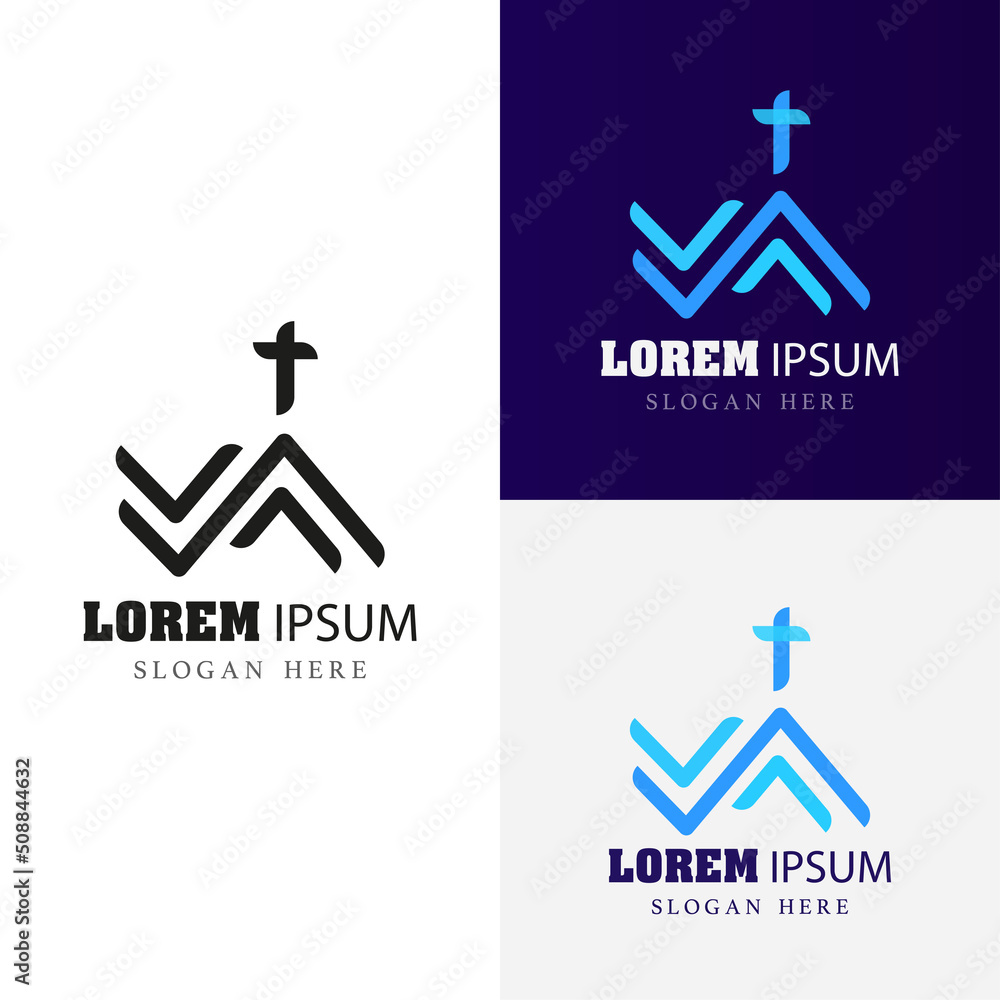 Church logo with cross and mountains design vector illustration ...