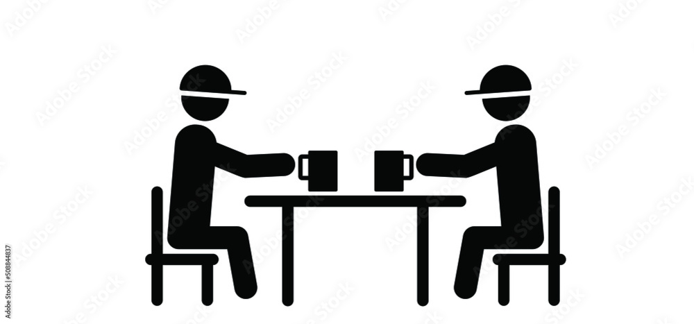 Cartoon stickman, stick figure. the people are talking at the table, or ...