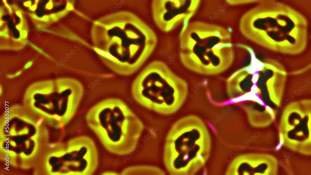 Abstract motion animated cells structure with liquid background. The ...