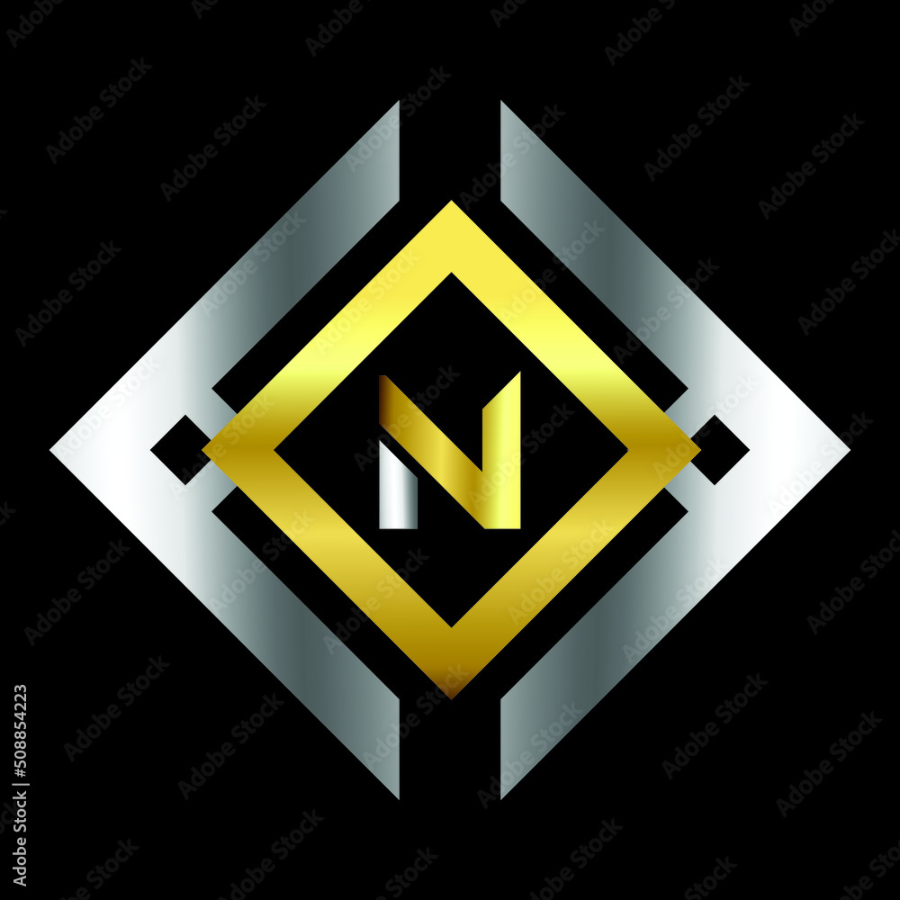 Premium luxury Vector elegant gold and silver font Letter N Template ...
