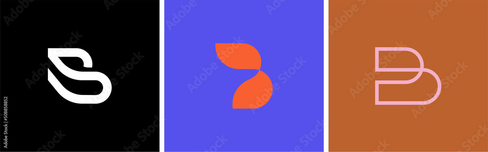 Set of three vector logos. Linear logo monogram letter B. Vector ...