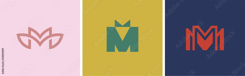 Set of three vector logos. logo monogram letter M. Vector illustration ...