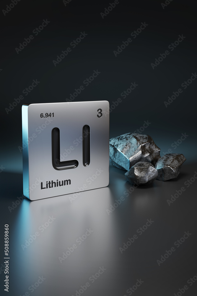 Lithium element symbol from the periodic table near metallic lithium ...