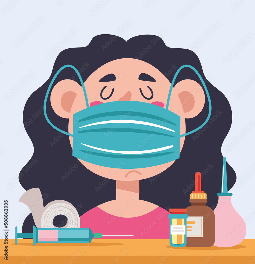 Woman character having cold and flu concept. Vector flat cartoon design ...