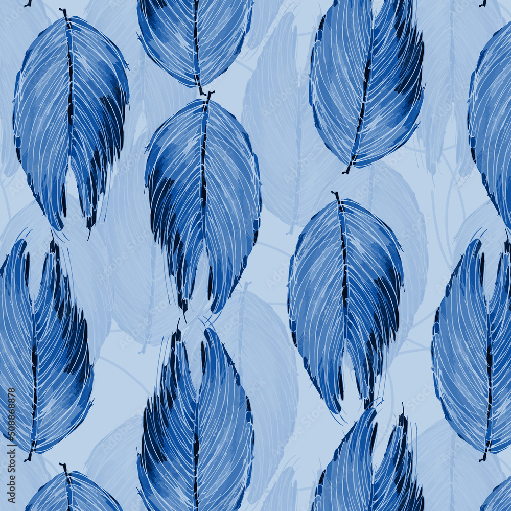 Pattern blue bird feather on a white background for your design ...