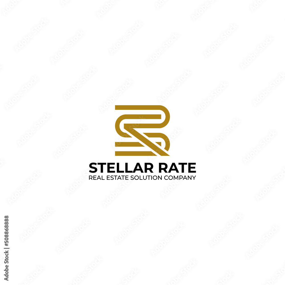 abstract initial letter S and R logo in gold color isolated in white ...
