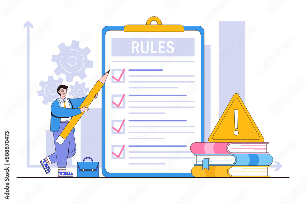 Rules and regulations, employee policies and guidelines, legal term, corporate compliance or ...