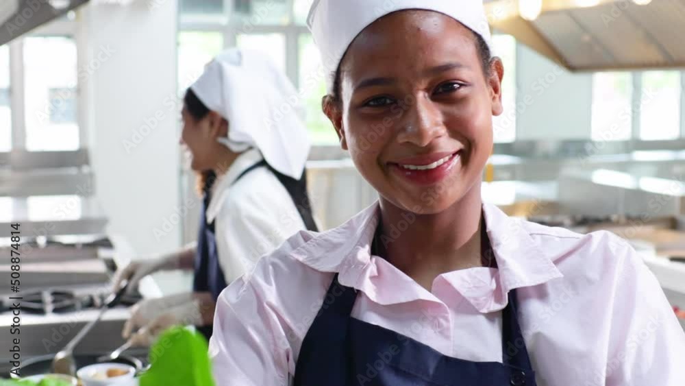 portrait young teen girl cook student. Cooking class. culinary ...