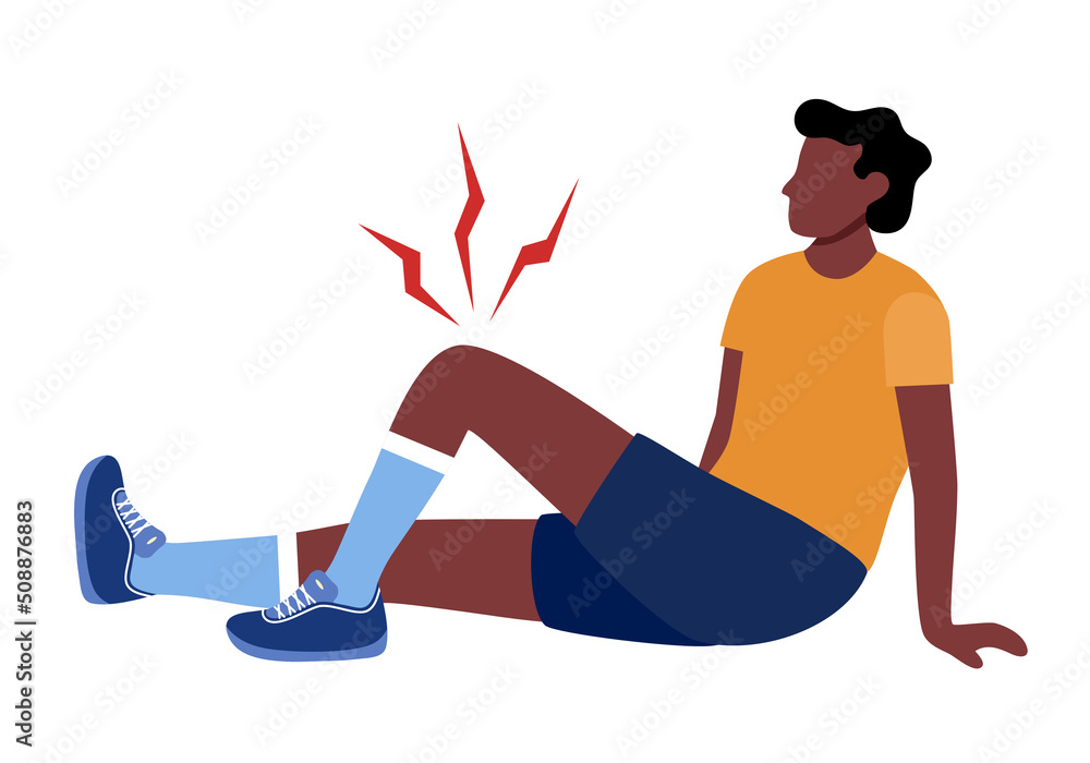 Sporty man football player with leg pain in flat design on white ...