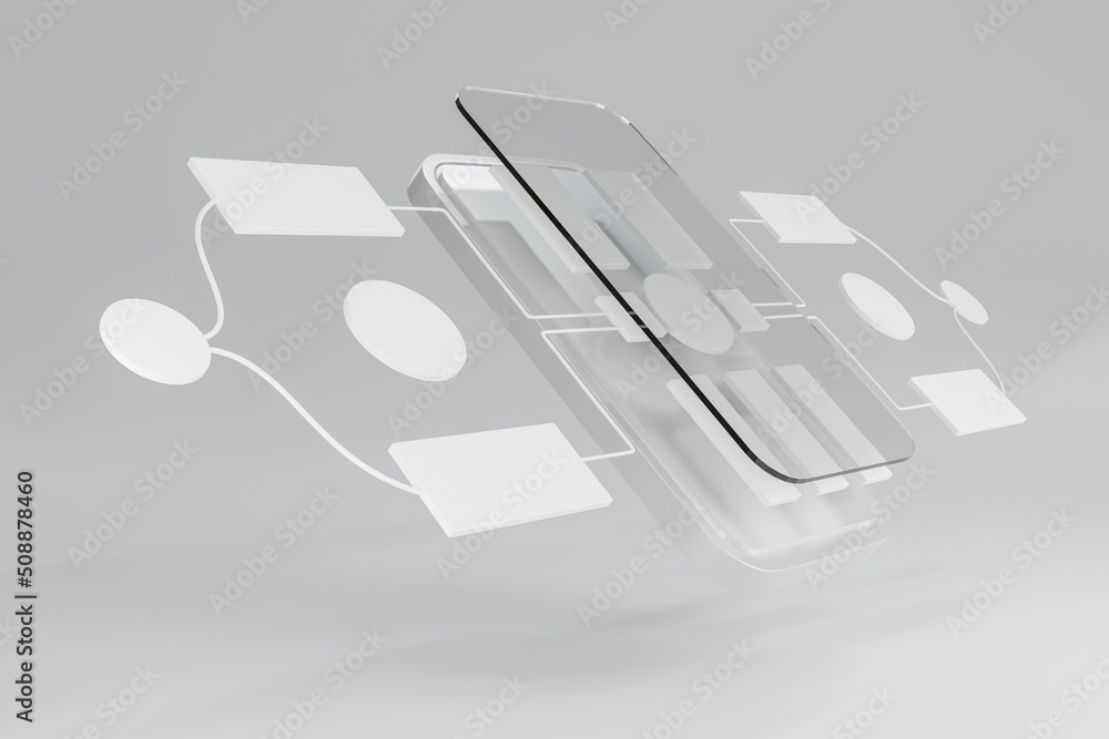 3D rendering smartphone mockup create user interface management template node graphic UX UI ...