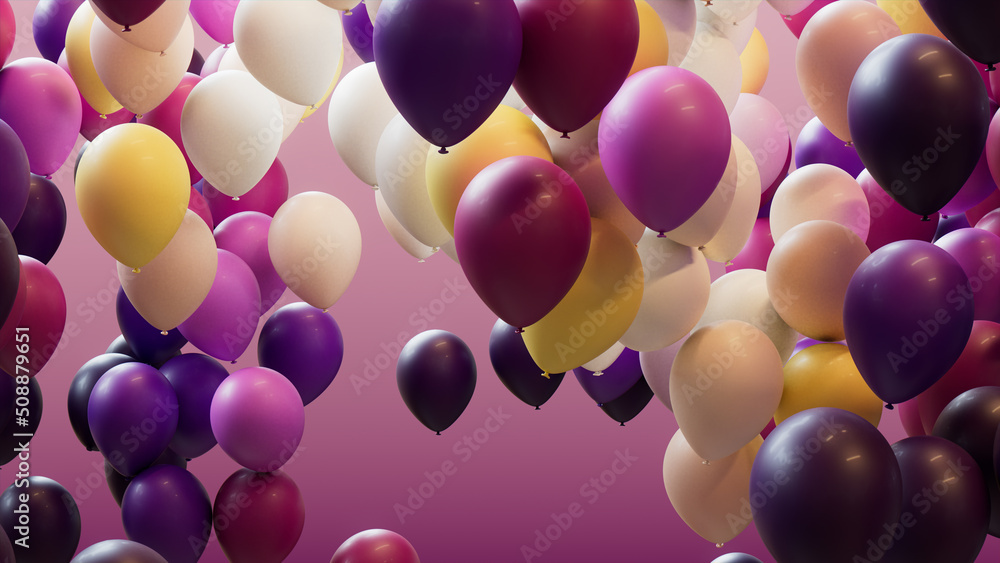 Colorful Party Balloons in Purple, Yellow and White. Youthful ...