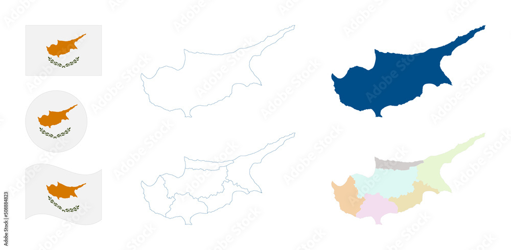 Cyprus map. Detailed blue outline and silhouette. Administrative ...