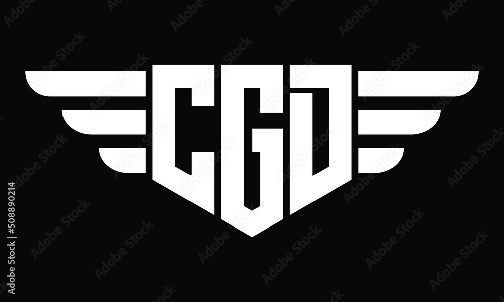 CGD three letter logo, creative wings shape logo design vector template ...
