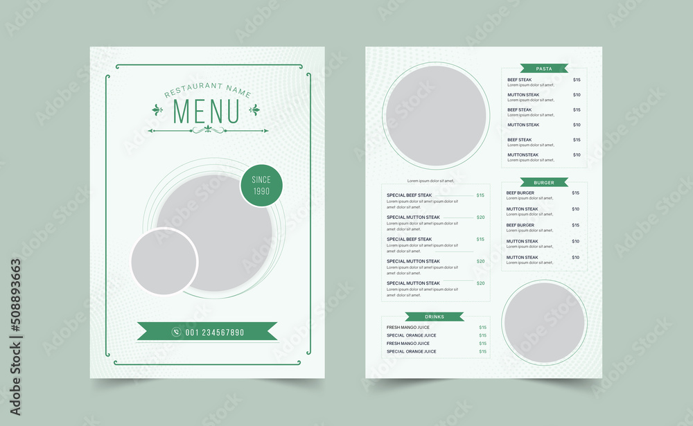 Green Modern fast food menu design template for restaurant Stock Vector ...
