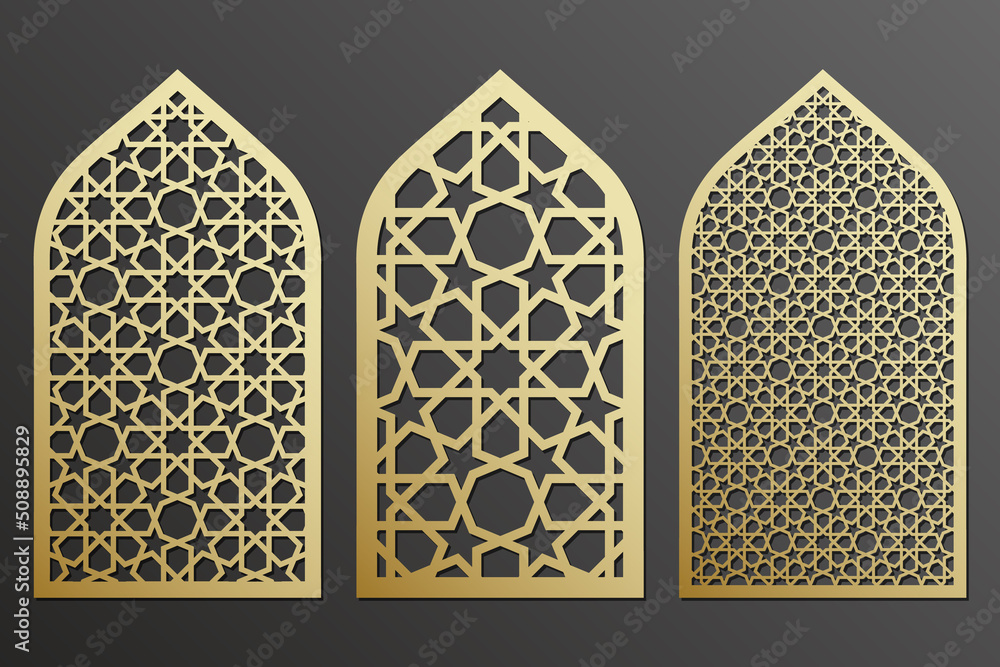 Laser cut arabic panel, window grill templates. Stock Vector | Adobe Stock