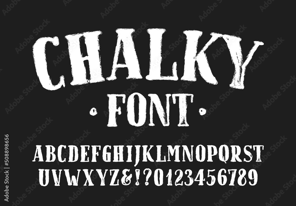 Chalky alphabet font. Hand drawn letters, numbers and symbols. Stock ...