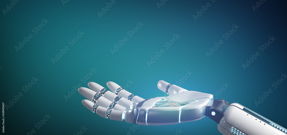 Cyborg robot hand on an uniform background 3d rendering Stock ...