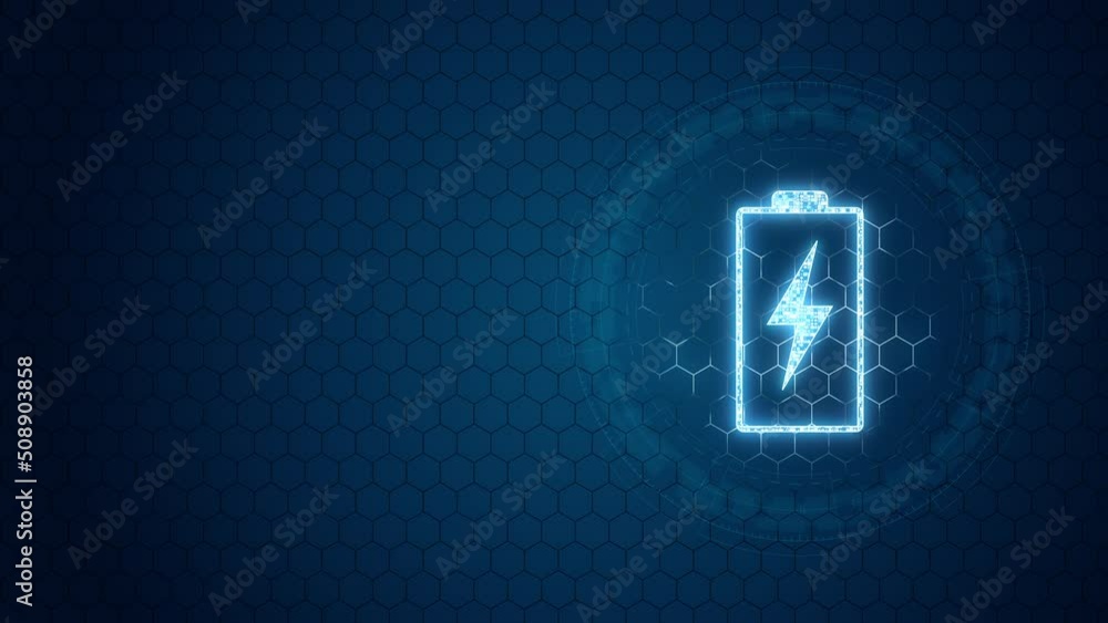 Motion graphic of Blue battery logo with circle rotation on hexagon ...
