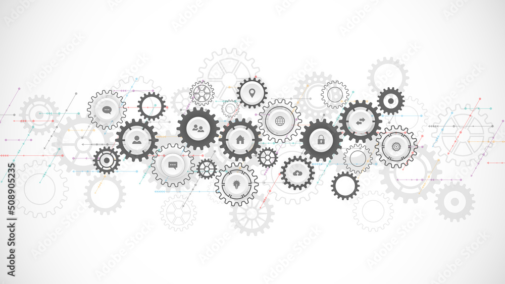 Information technology concept with infographic elements and flat icons ...