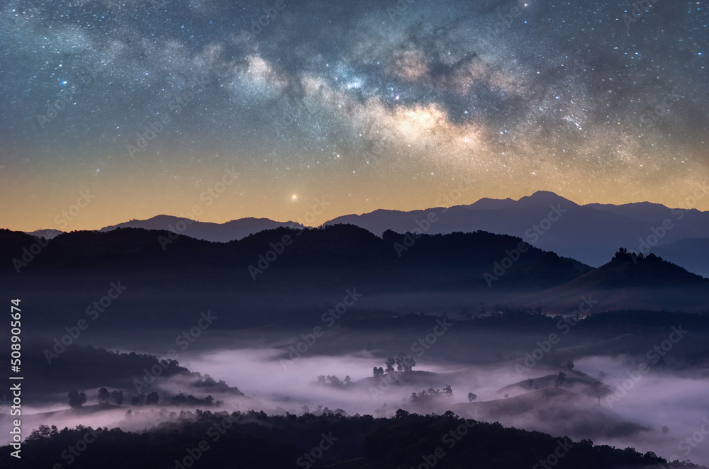 Beautiful views and night sky with the milky way galaxy, (Baan Jabo ...