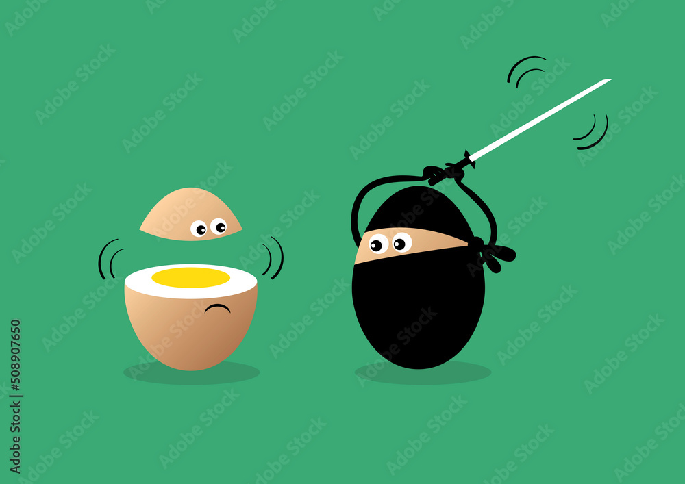 Egg ninja funny easter vector illustration. Fighting eggs with sword ...