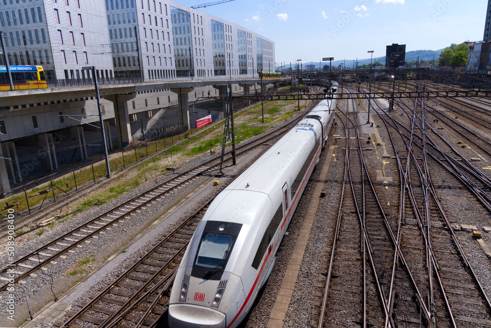 ICE high speed train of DB at railway station Basel SBB with silver ...