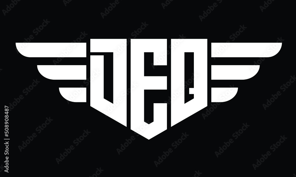 DEQ three letter logo, creative wings shape logo design vector template ...