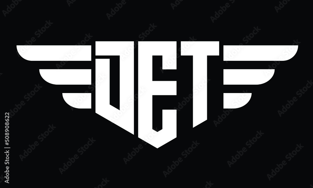 DET three letter logo, creative wings shape logo design vector template ...