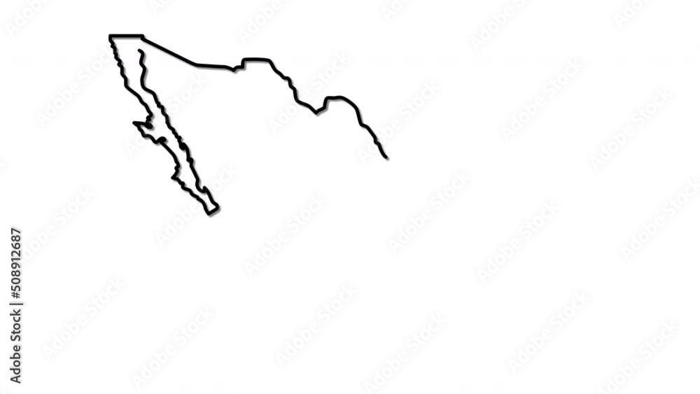 Mexico map, country territory outline self drawing animation. Line art ...