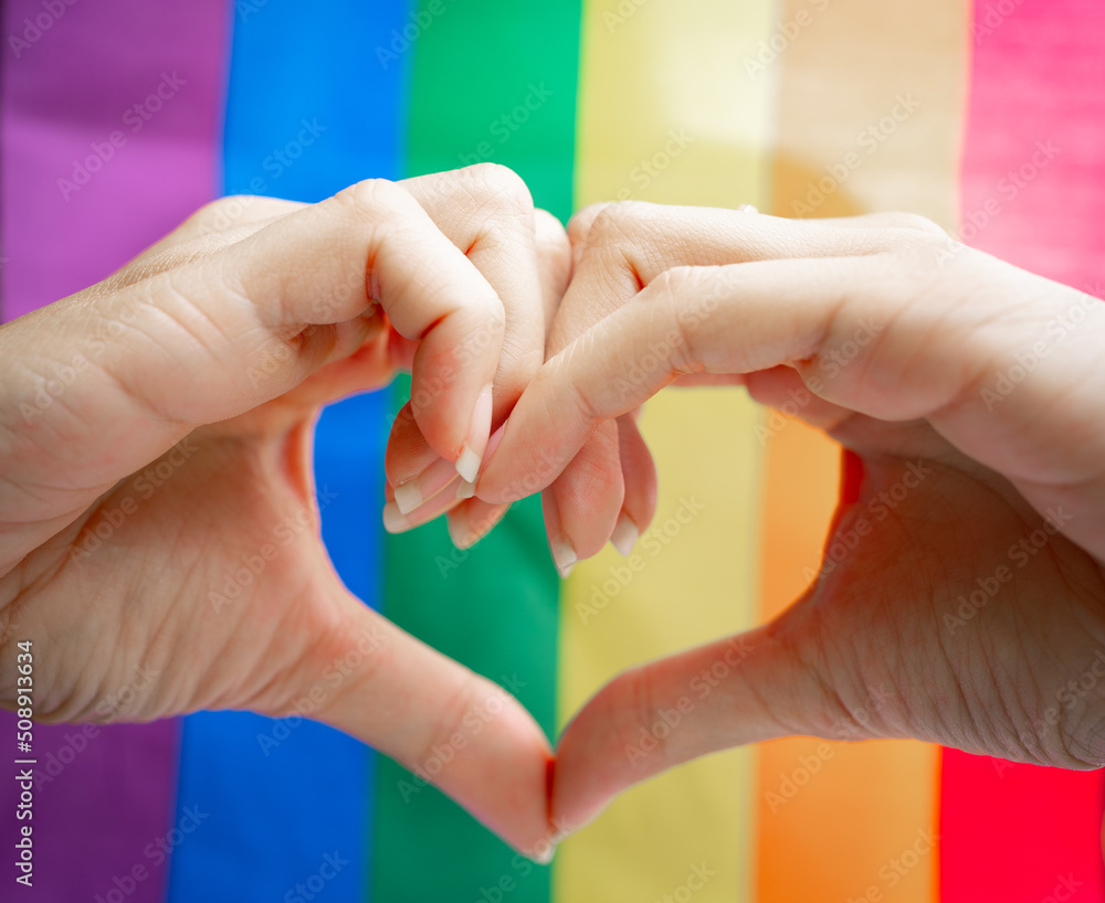 Symbols for LGBTQ+ Pride month.LGBT Flag Hand Hearth symbol.Support ...