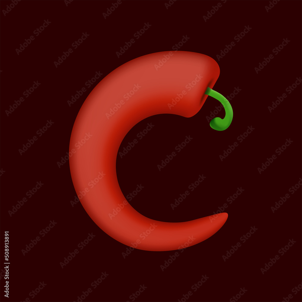 C letter made of red chilli pepper. Isolated vegetable vector organic ...