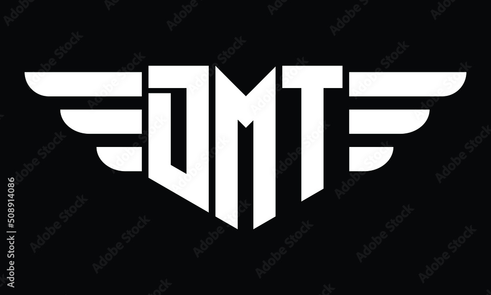 DMT three letter logo, creative wings shape logo design vector template ...