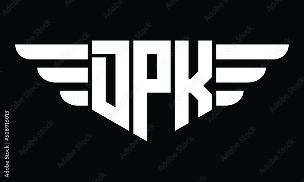 DPK three letter logo, creative wings shape logo design vector template ...