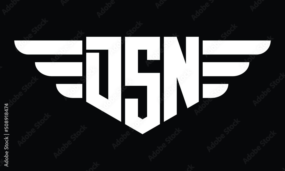DSN three letter logo, creative wings shape logo design vector template ...