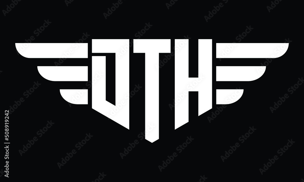 DTH three letter logo, creative wings shape logo design vector template ...