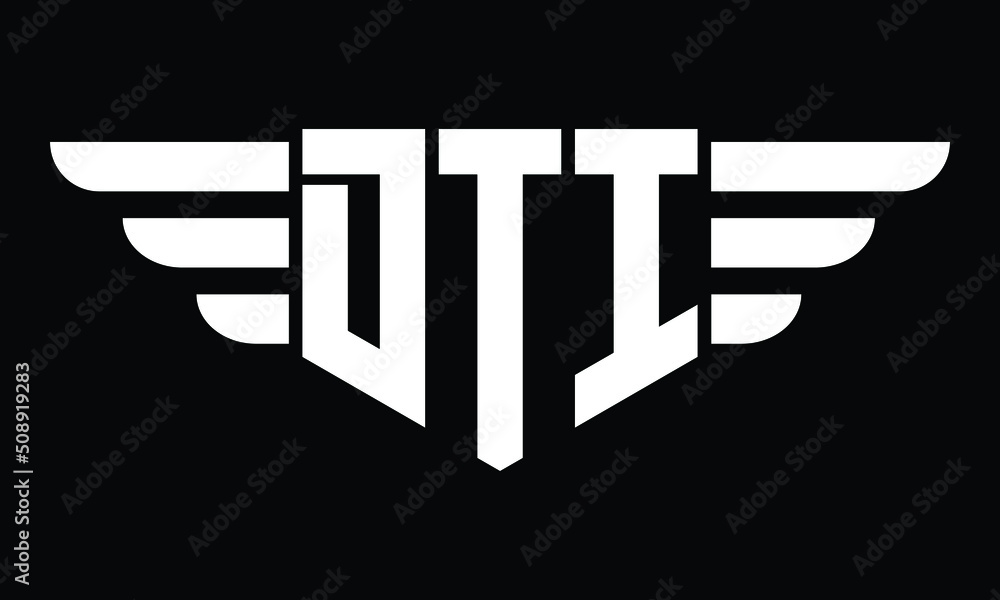 DTI three letter logo, creative wings shape logo design vector template ...