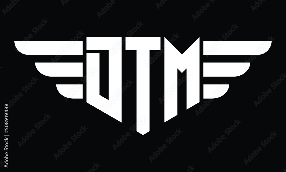 DTM three letter logo, creative wings shape logo design vector template ...