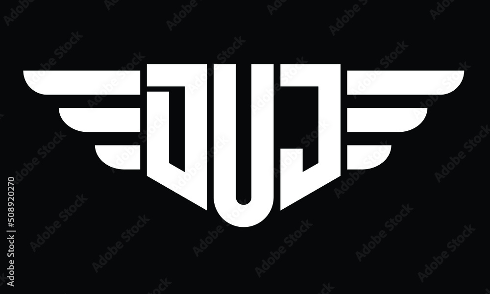 DUJ three letter logo, creative wings shape logo design vector template ...